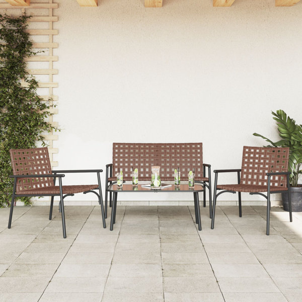 17 Stories4 Piece Outdoor Coffee Set Brown Rattan And Steel | Wayfair.co.uk